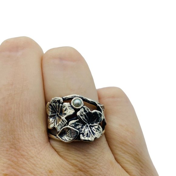 Israel | Jewelry | Vintage Israel Sterling Silver Floral Pearl Ring ...